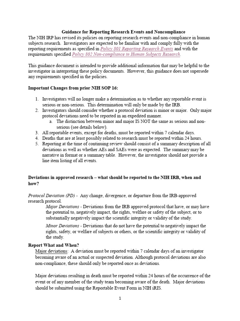 802 - Guideline For Reporting Research Events and Non-Compliance | PDF ...