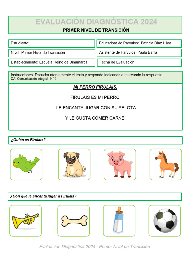 Evaluación Diagnostica 2024 Pre Kinder | PDF | Educación de la primera ...