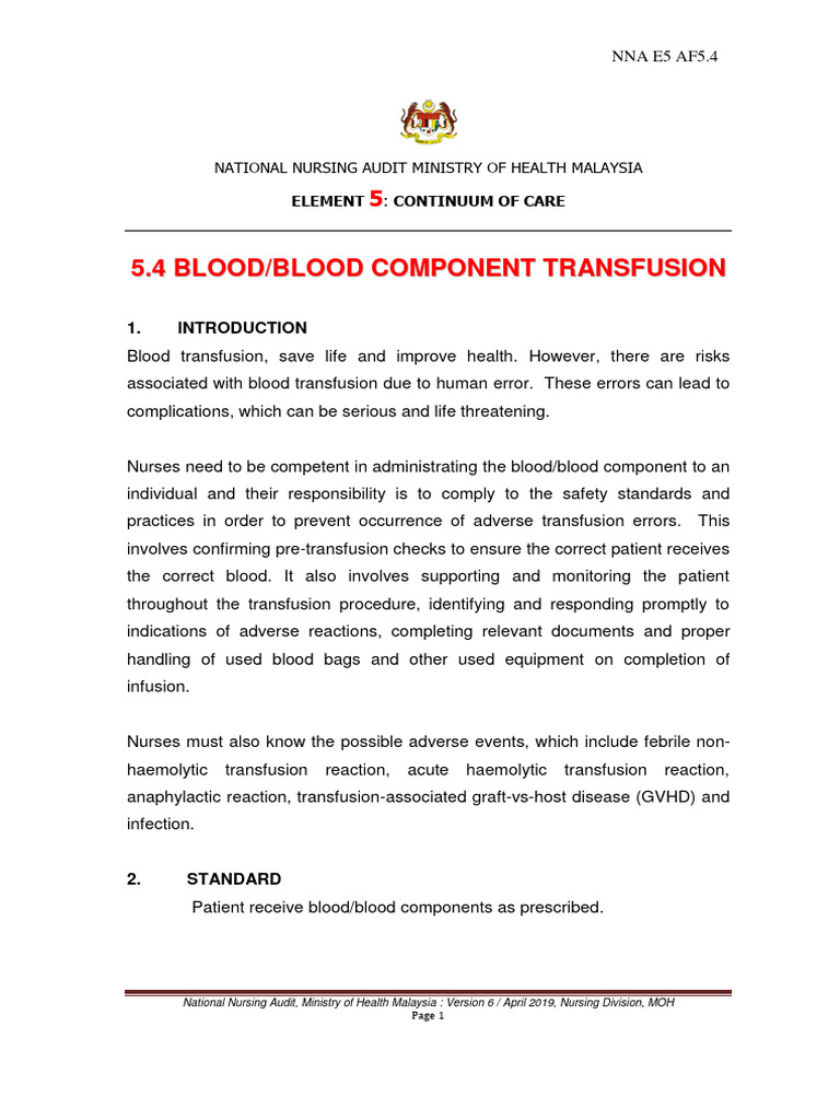 Blood Transfusion Safety Standards | PDF | Blood Transfusion | Nursing