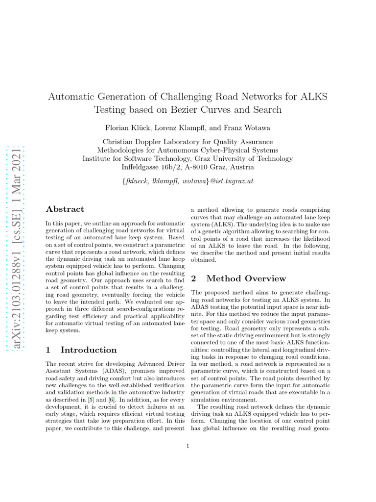 Automatic Generation of Challenging Road Networks | PDF