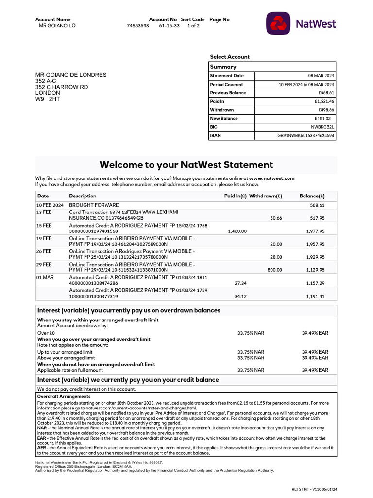 Statement 601533 74663593 08 Mar 2024-Desbloqueado | PDF | Overdraft ...