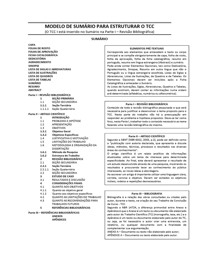 Modelo de Sumário para Estruturar o TCC | PDF