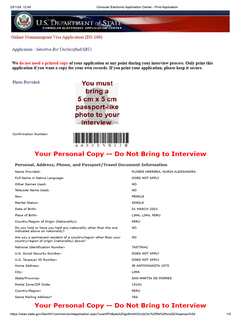 Consular Electronic Application Center - Print Application | PDF ...