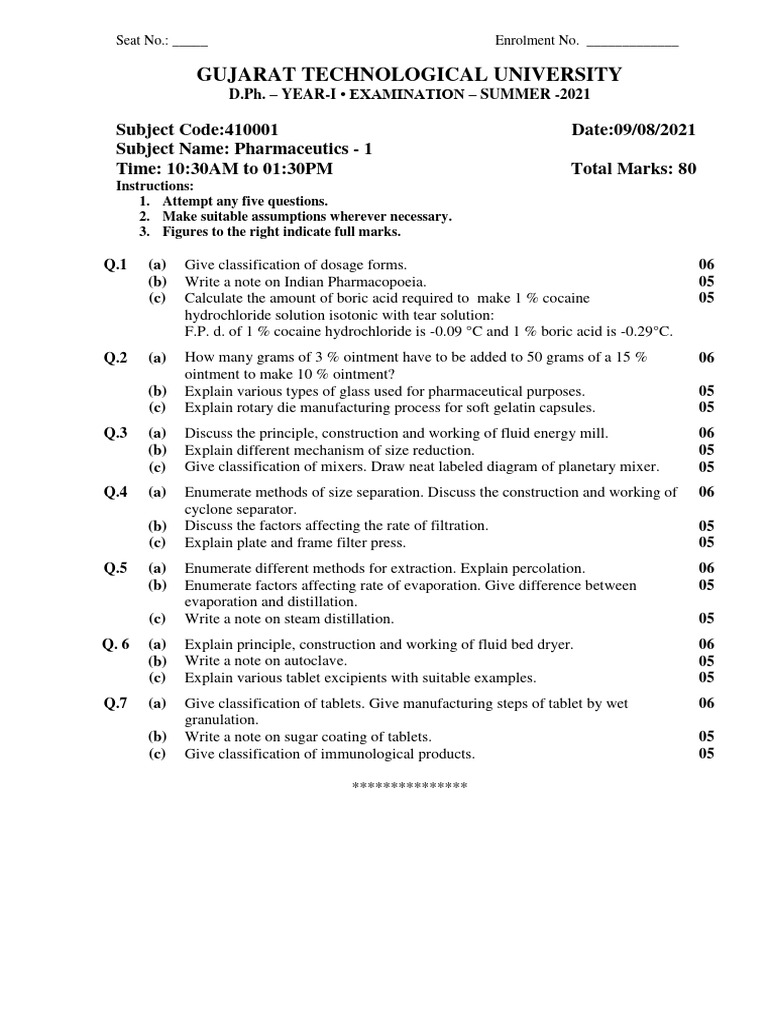 Dpharm Summer 2021 | PDF | Tablet (Pharmacy) | Industrial Processes