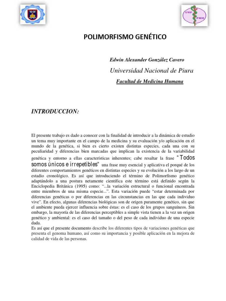 Polimorfismo Genético y Medicina | PDF | Polimorfismo de nucleótido simple | Gene