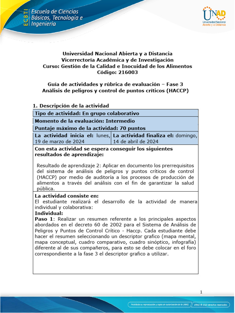 Guía de Actividades y Rúbrica de Evaluación - Unidad 2 - Fase 3 - Análisis de Peligros y Control ...
