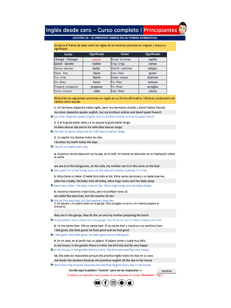 Lección 14 - El Presente Simple y Sus Reglas | PDF