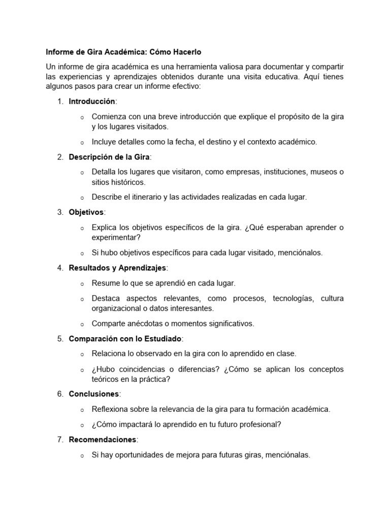 Guía para Informes de Gira Académica | PDF | Crecimiento personal y ...