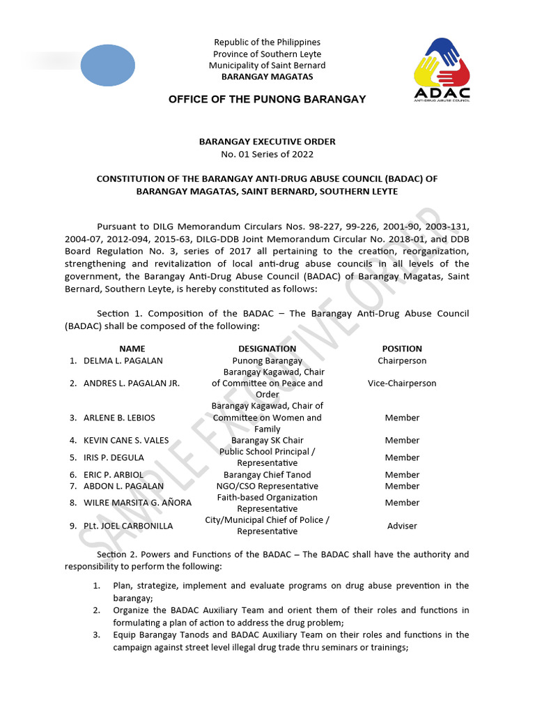 BADAC Template - Executive Order | PDF | Justice | Crime & Violence