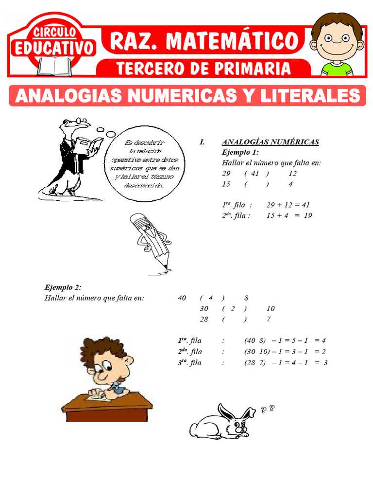 Analogias Numericas y Literales para Tercero de Primaria | PDF