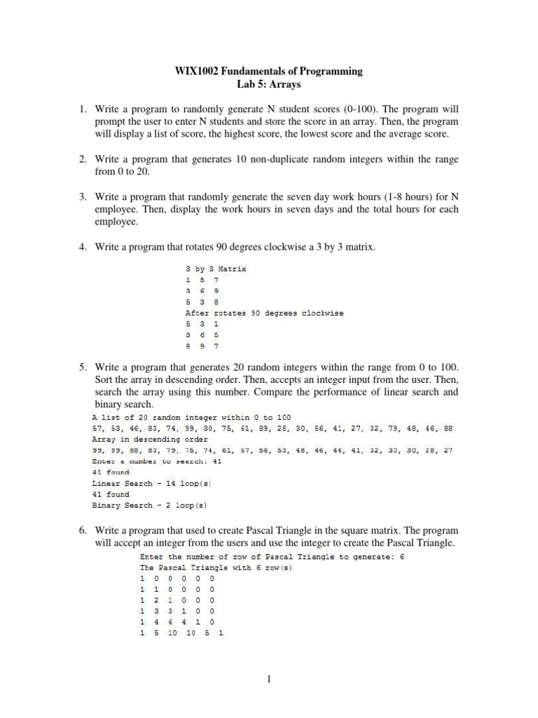 7 Array Lab Fundamental Of Programming Pdf