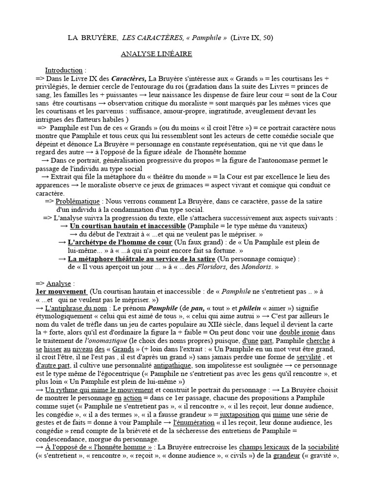 Analyse linéaire de Pamphile | PDF | Théâtre | Comédie