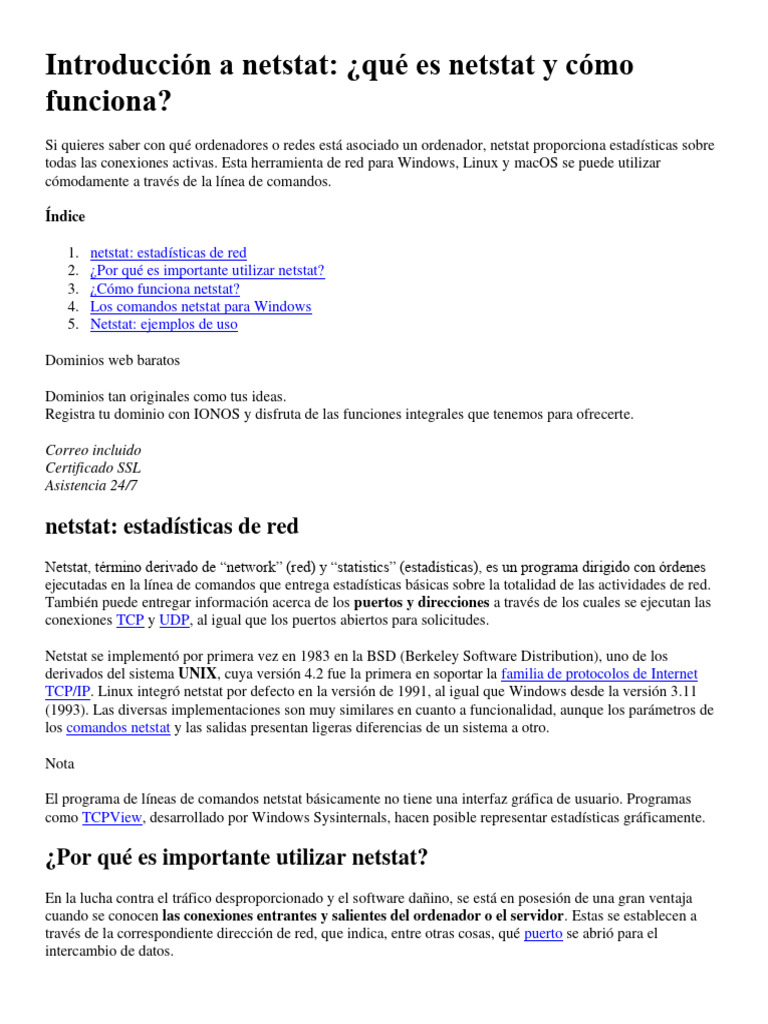 Netstat | PDF | Transmisión de datos | Arquitectura de Computadores