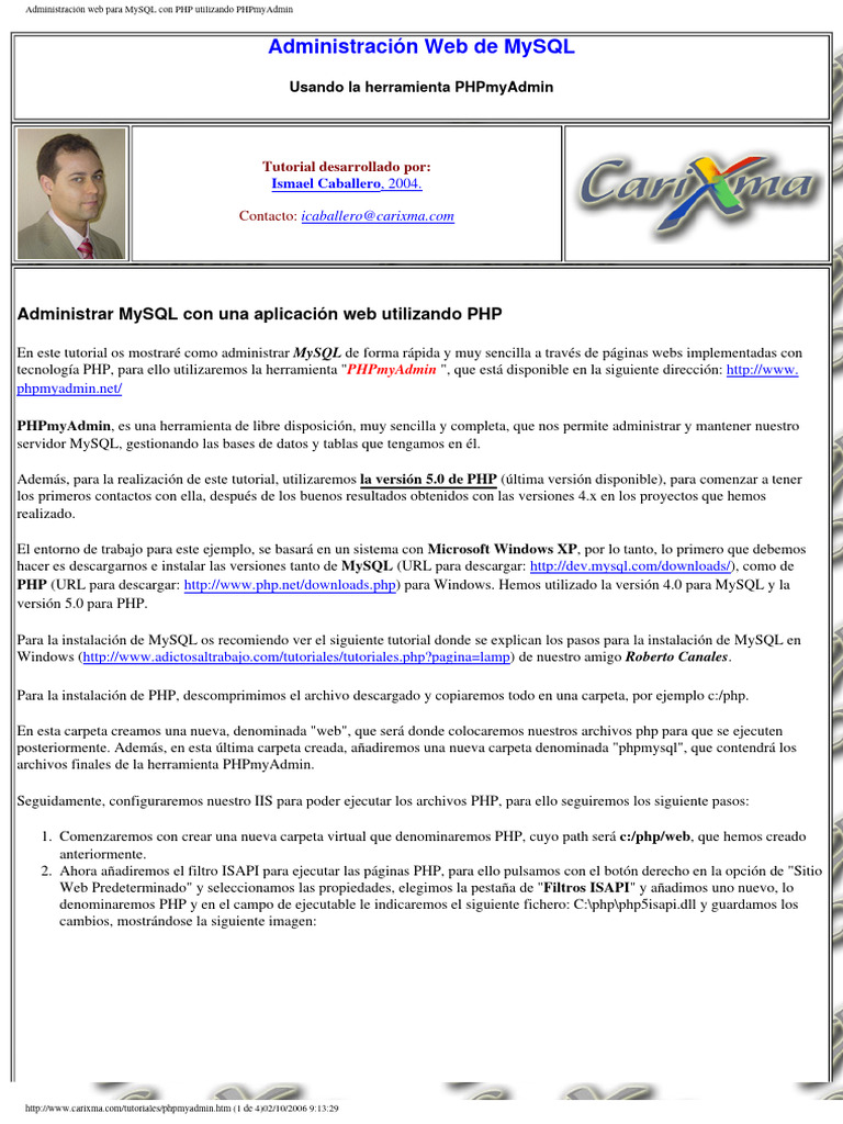 Spanish Espaã Ol Tutorial Manual Guia Articulo Phpmyadmin PHP Mysql Desarrollo Paginas Carixma ...