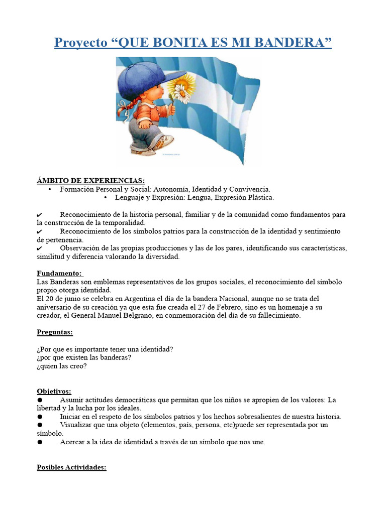 Proyecto "Mi Bandera" en Nivel Inicial | PDF | Los símbolos | Educación ...