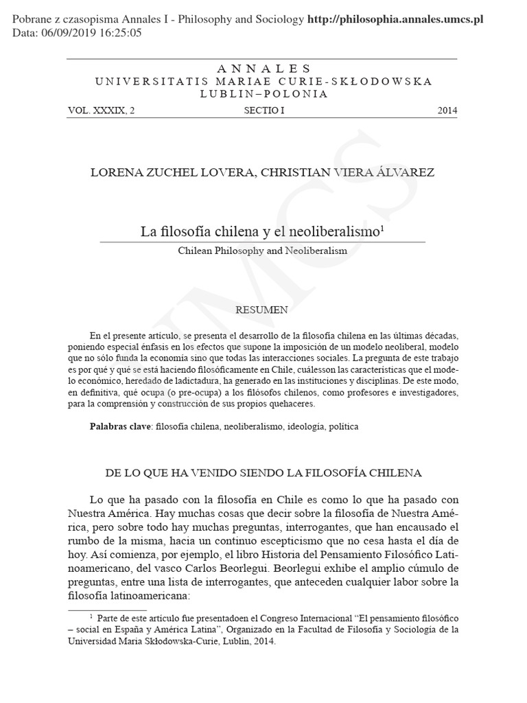 La Ilosofía Chilena y El Neoliberalismo: Lorena Zuchel Lovera ...