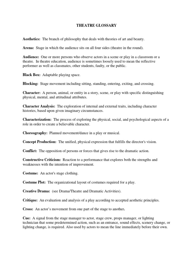 Theatre Terminology | PDF | Theatre | Play (Theatre)
