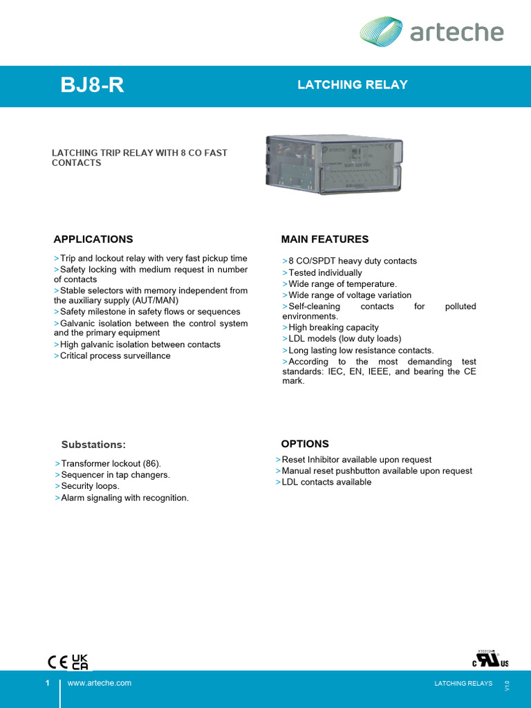 Arteche DS BJ8 R en | PDF | Relay | Electromagnetic Compatibility