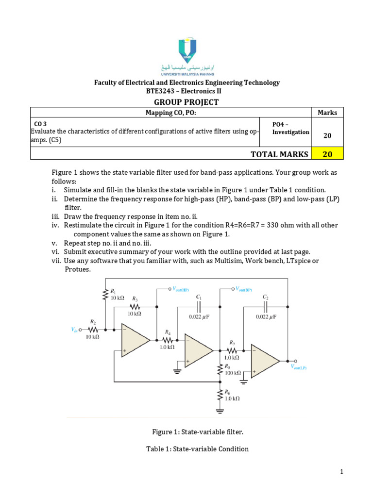Project BTE3243 Sem2 2022 2023 | PDF | Electronic Filter | Low Pass Filter