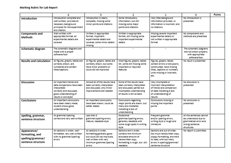 Laboratory Rubric Report Pdf Grammar Human Communication