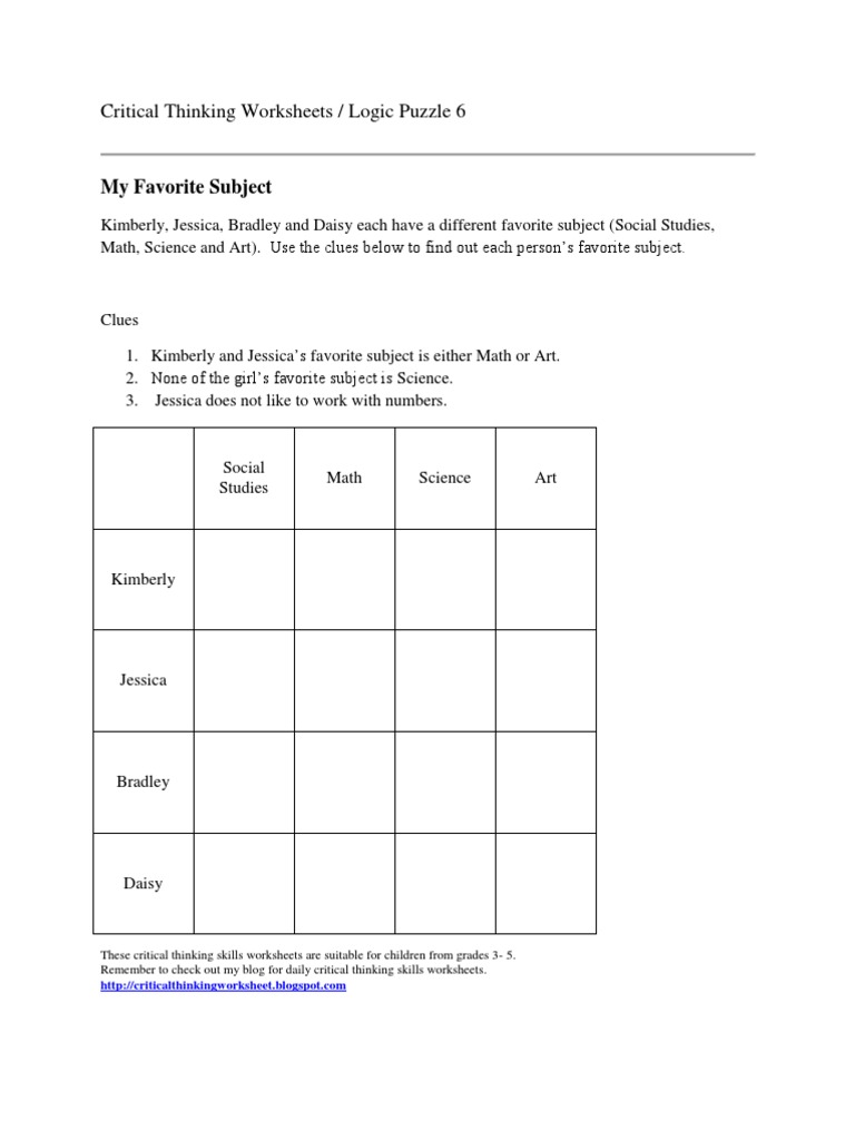 Logic Puzzles For Kids - My Favorite Subject | PDF