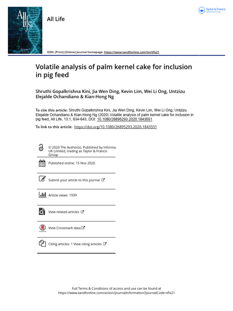 Volatile Analysis of Palm Kernel Cake For Inclusion in Pig Feed | PDF ...