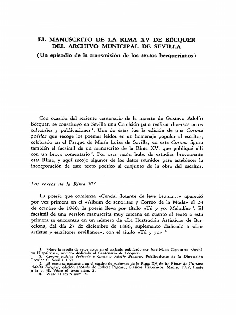 El Manuscrito de La Rima XV de Becquer Del Archivo Municipal de Sevilla ...