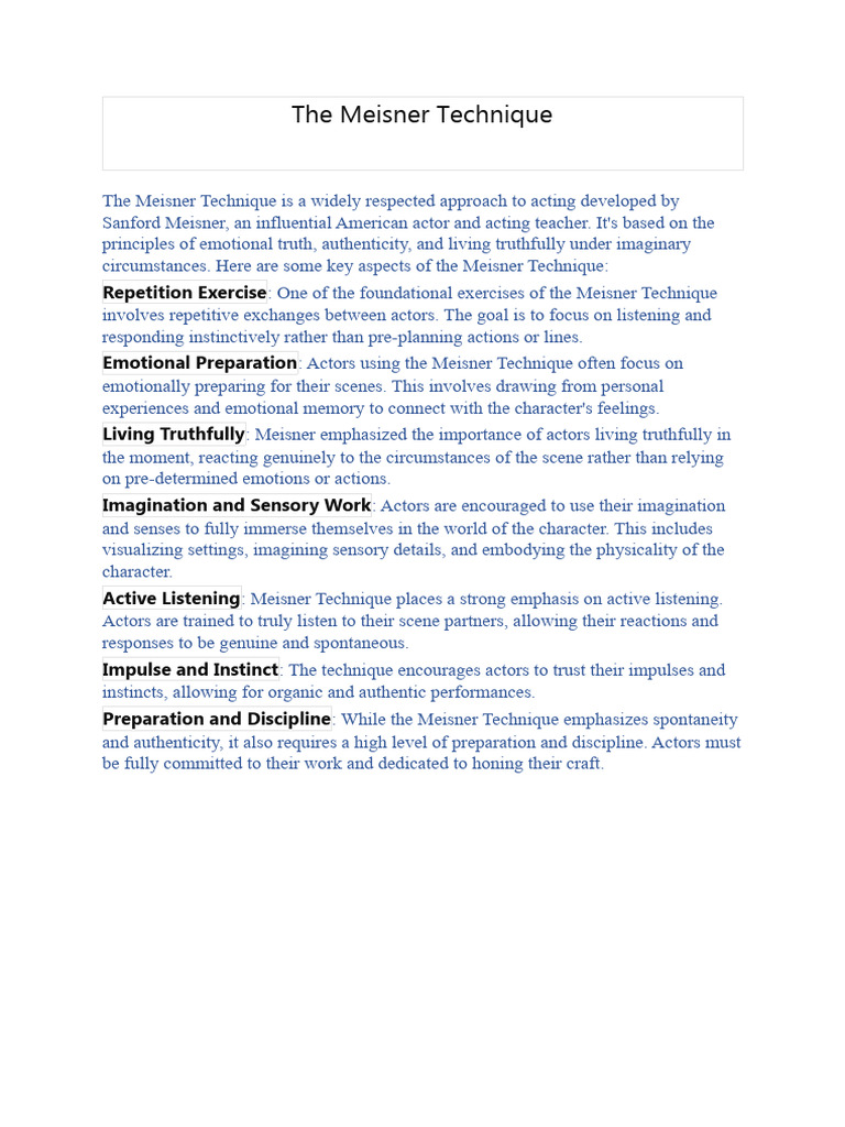 Introduction to the Meisner Technique | PDF