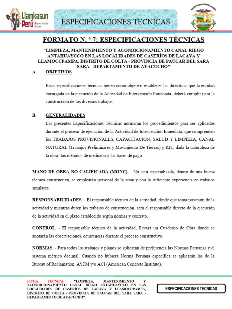 Canal - Especificaciones Tecnicas Okok | PDF | Letrina | Agua