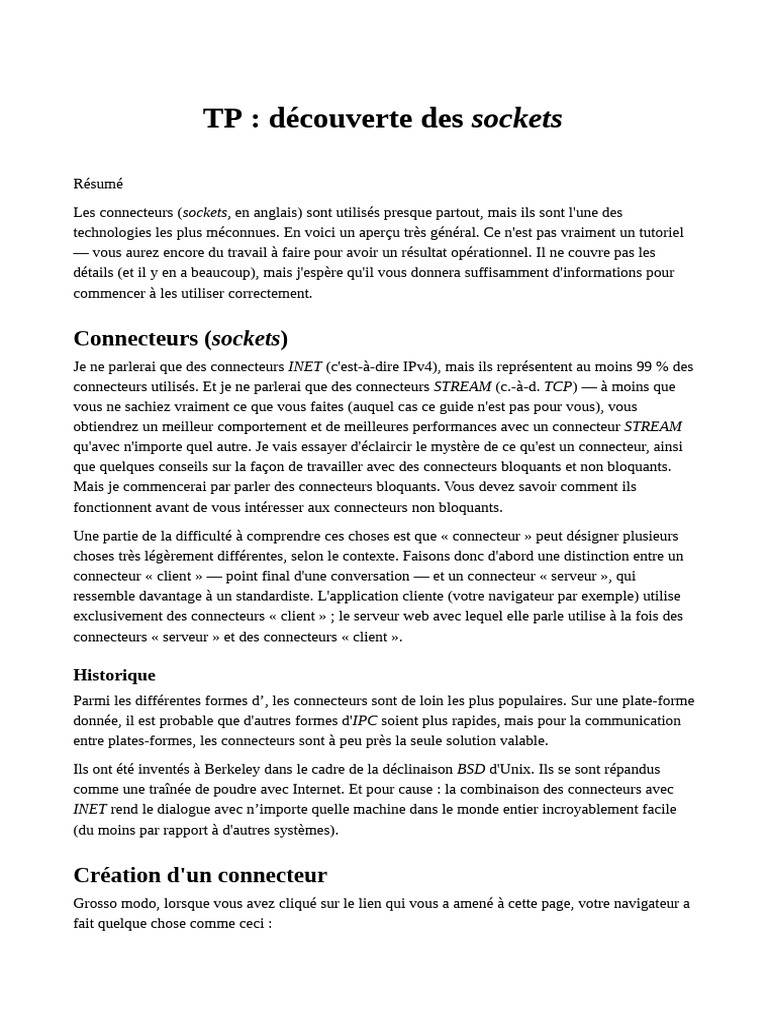 Introduction aux Sockets INET et TCP | PDF | Internet | Internet et Web
