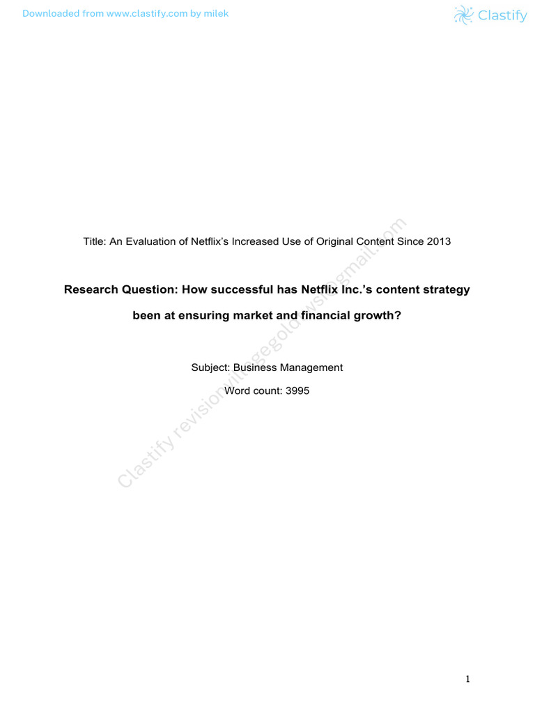 Netflix's Original Content Strategy Analysis | PDF | Video On Demand | Netflix