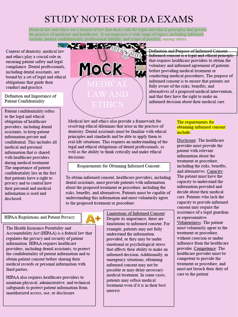 Medical Law & Ethics Study Guide for DAs | PDF | Informed Consent ...