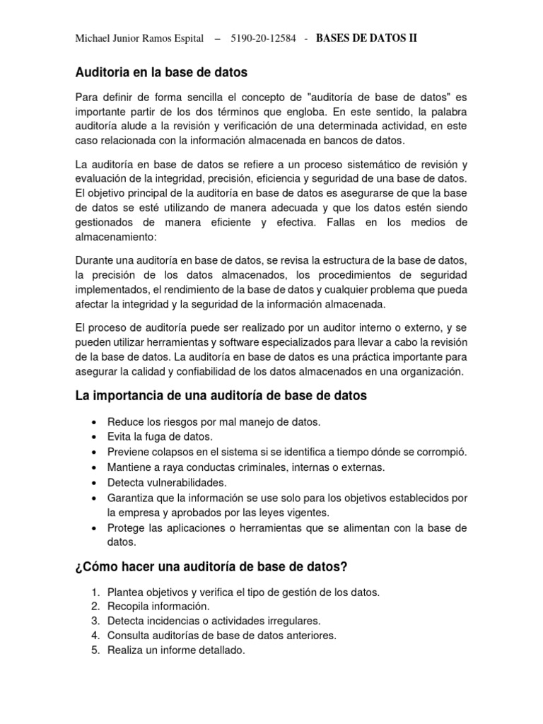 Auditoría y Seguridad de Bases de Datos | PDF | Seguridad de ...