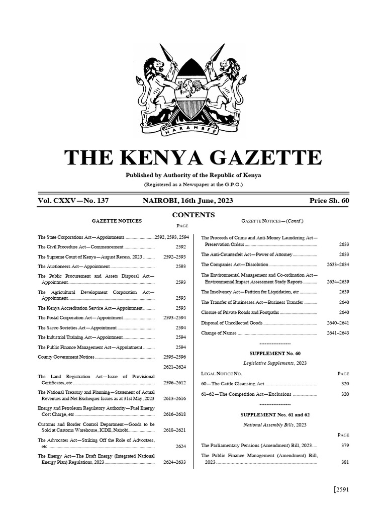 Ke Government Gazette Dated 2023-06-16 No 137 | PDF