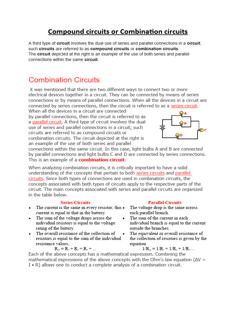 Compound Circuits or Combination Circuit | PDF | Series And Parallel ...