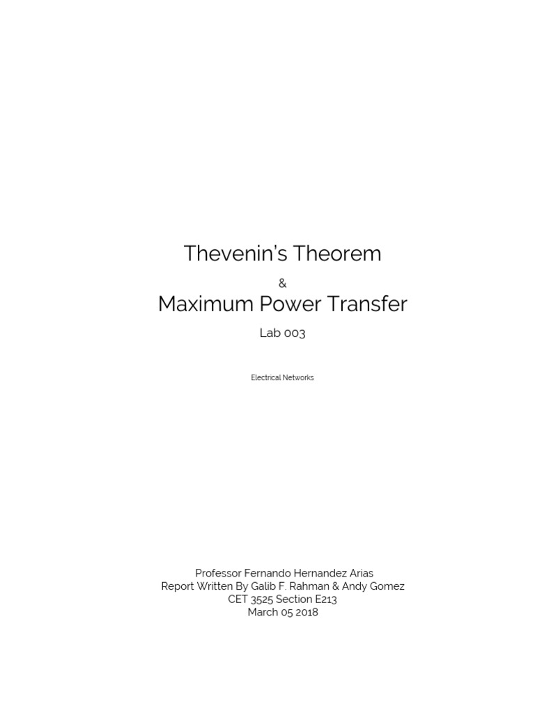 Thevenin's Theorem Lab Report | PDF | Electrical Network | Electrical Resistance And Conductance