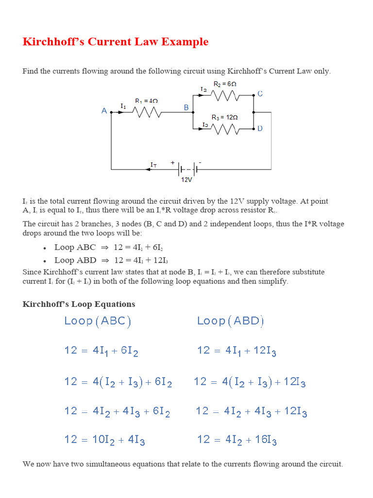 Kirchhoff’s Current Law Example | PDF