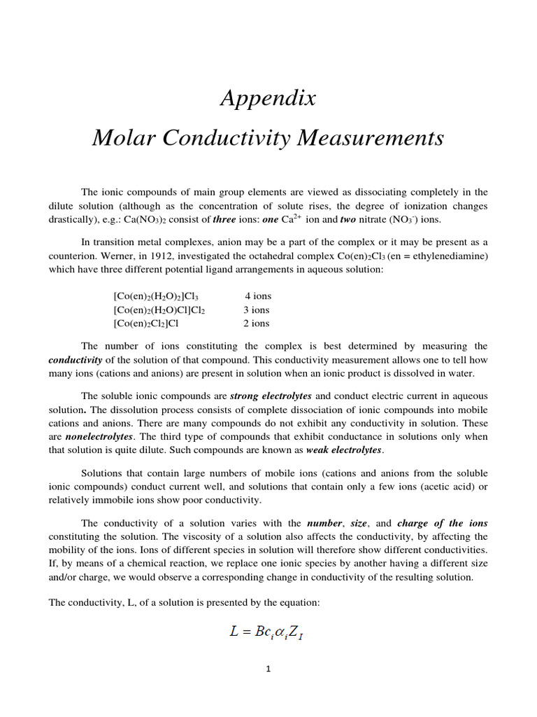 Appendix Conductivity | PDF | Mole (Unit) | Ion