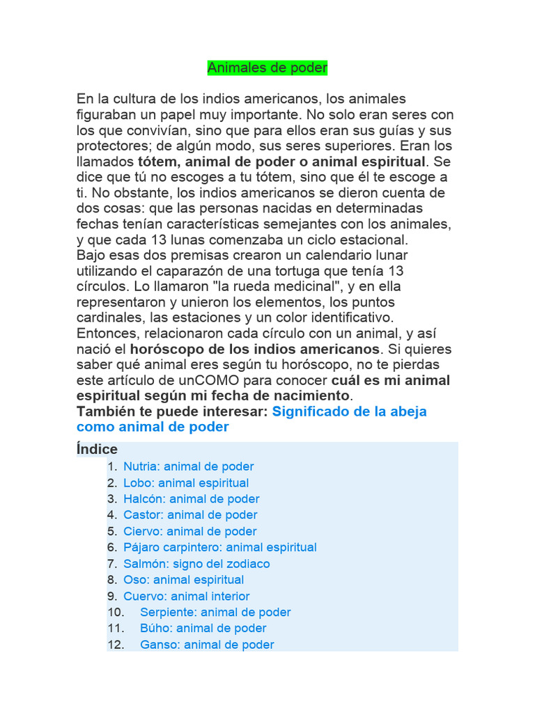 Animales de poder en la cultura nativa | PDF | Ficción general