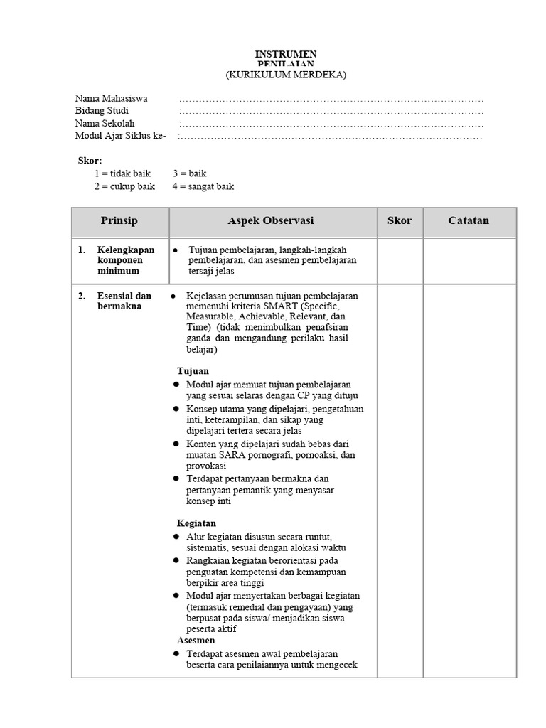 Format Penilaian Penyusunan Perangkat Pembelajaran Oleh DPL Dan GP Tiap ...