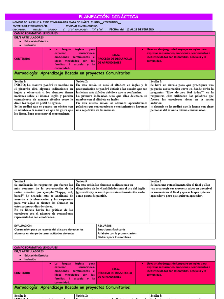 Planeación Didáctica de Inglés 1°-3° | PDF | Idioma en Inglés | Evaluación