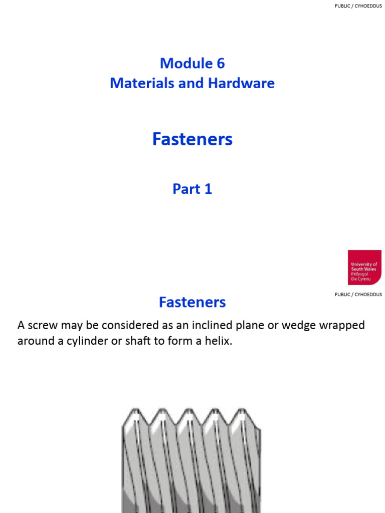Module 6-5 Fasteners Pt1 Presentation | PDF | Screw | Metalworking