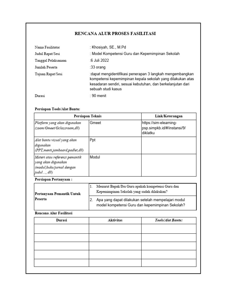 Template Rencana Alur Proses Fasilitasi | PDF