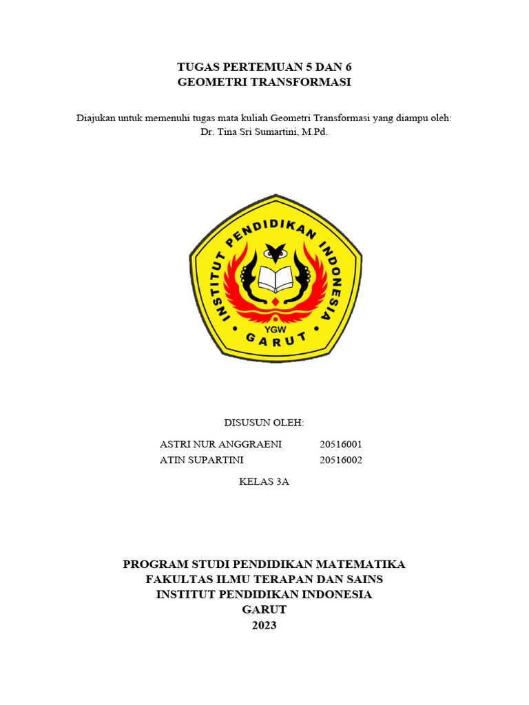 Tugas Pertemuan 5 6 - TGS Kelompok MK Geometri Transformasi | PDF