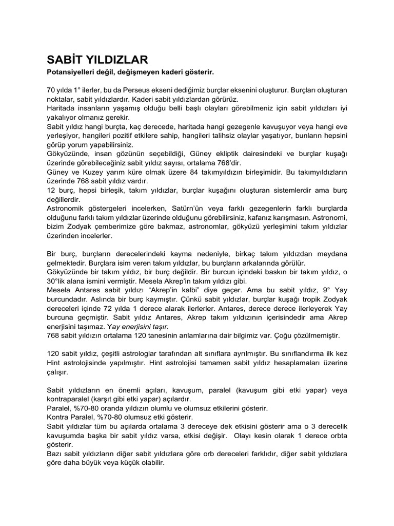 Sabit Yildizlar: Potansiyelleri Değil, Değişmeyen Kaderi Gösterir | PDF