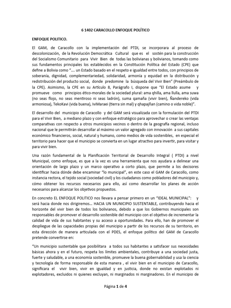 Caracollo: PTDI y Socialismo Comunitario | PDF | Desarrollo sostenible | Sustentabilidad