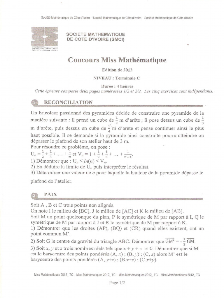 Miss Maths 2012 Niveau T C | PDF