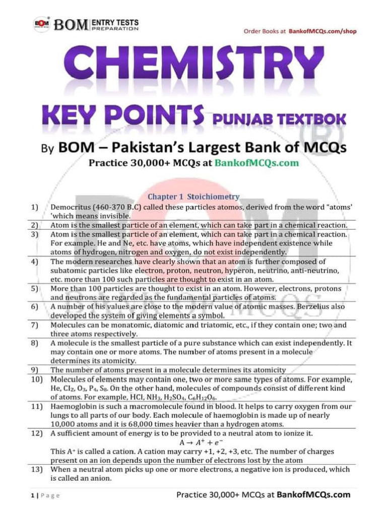 Chemistry Key Points Wisegot | PDF