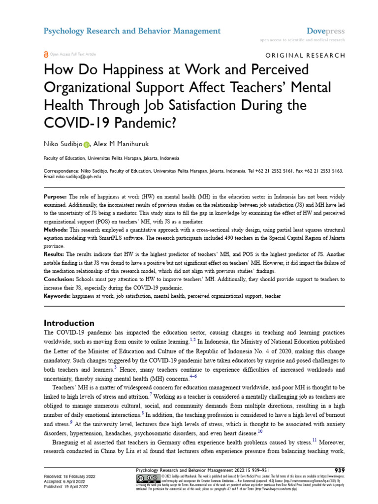 How Do Happiness at Work and Perceived Organizational Support Affect ...