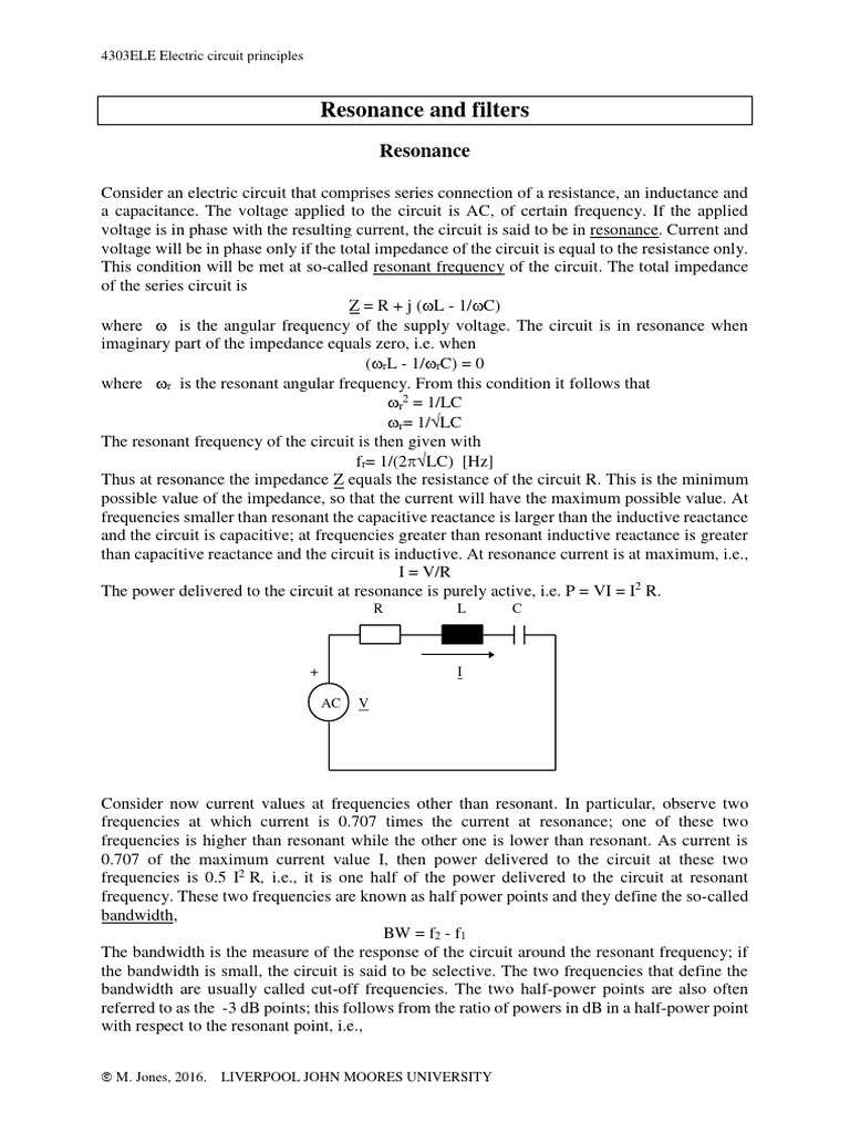 Resonance and Filters | PDF | Low Pass Filter | Electronic Filter